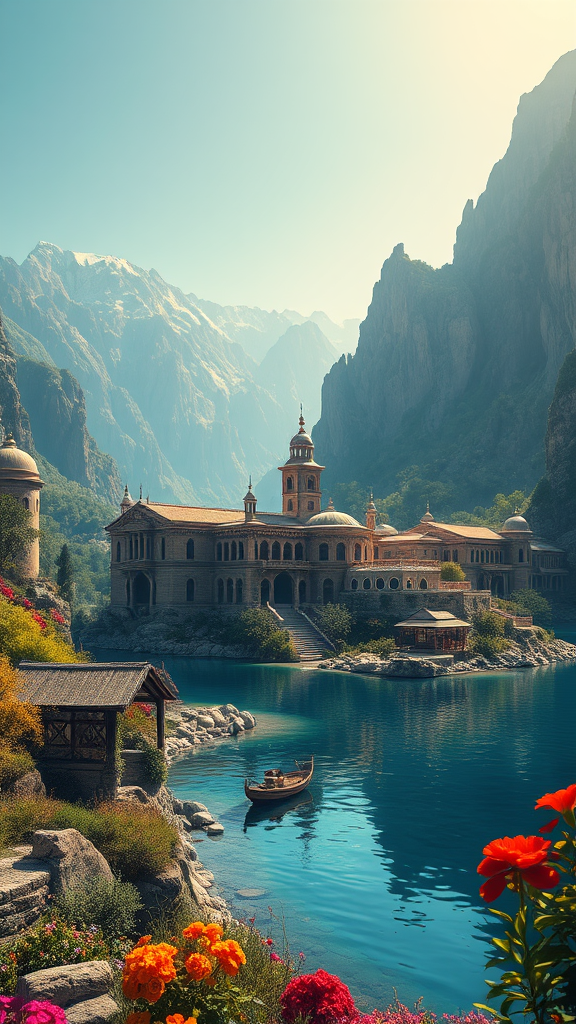 sparkling water landscape bright fantasy... | BasedLabs